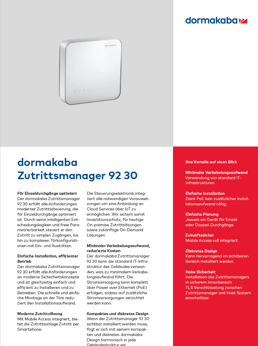 Besico AG, dormakaba Zutrittsmanager 92 30